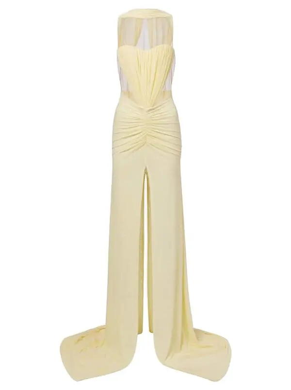 David Koma Ruched Halterneck Gown - Yellow