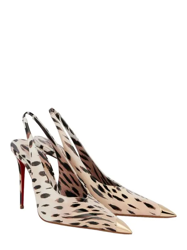 CHRISTIAN LOUBOUTIN Katissima Patent Leather Slingback Pumps - Beige