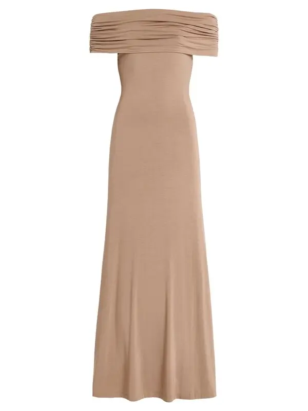 ANEMOS Ruched Off-the-shoulder Maxi Dress - Brown