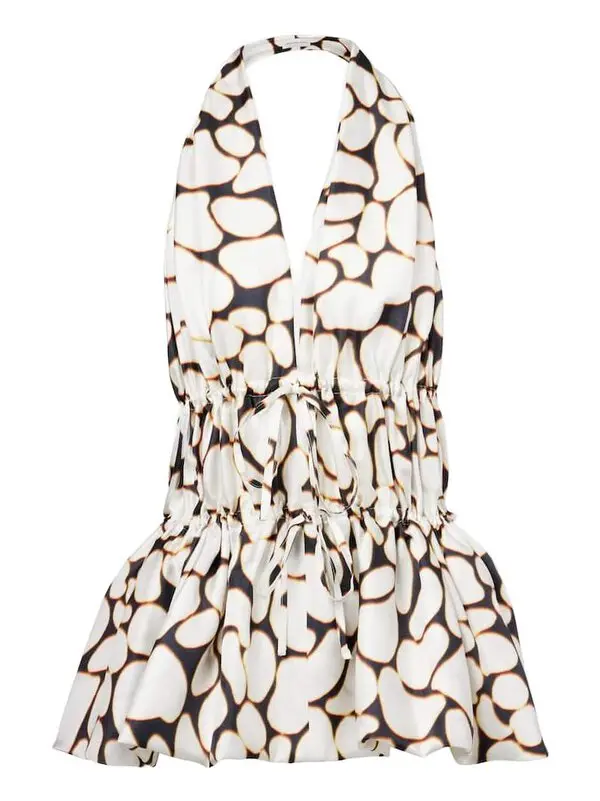 Dries Van Noten Printed Halterneck Silk Twill Top - White