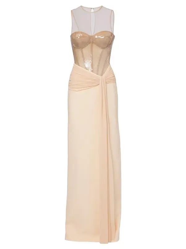 David Koma Sequined Cady And Mesh Corset Gown - Neutrals