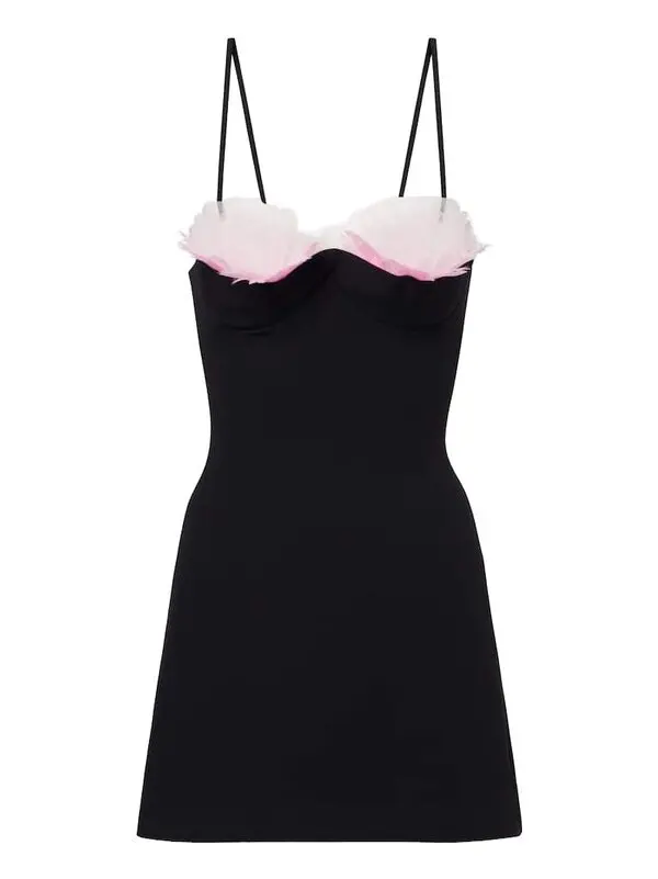 David Koma Feather-trimmed Cady Minidress - Black
