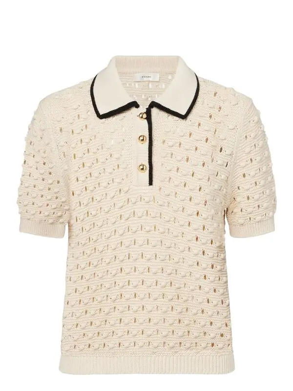 FRAME Bauble Pointelle Cotton Polo Shirt - White