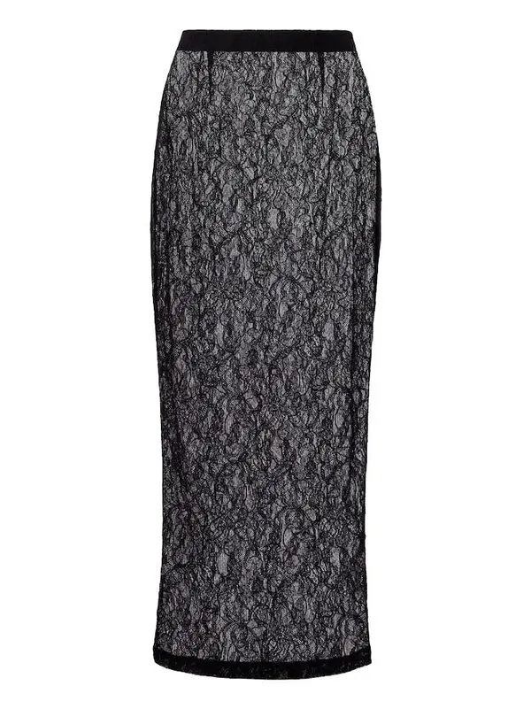 Wardrobe.NYC Sheer Lace Midi Skirt - Black