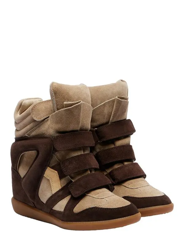 Isabel Marant Étoile Bekett Leather And Suede Wedge Sneakers - Beige