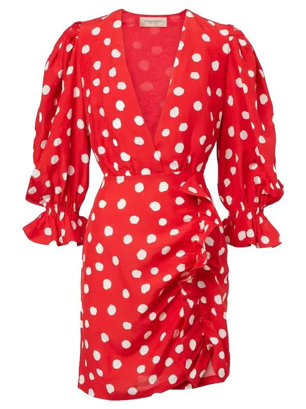 ADRIANA DEGREAS Polka-dot Ruffled Mini Dress - Red
