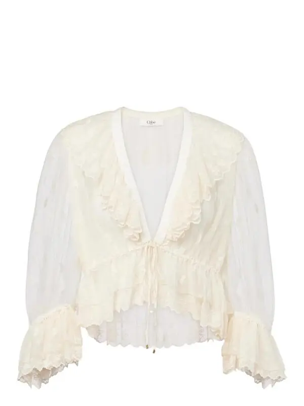 Chloé Ruffled Embroidered Lace Blouse - White
