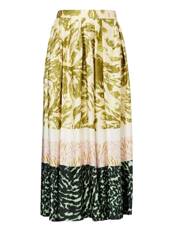 Dries Van Noten Printed Satin Midi Skirt - Green