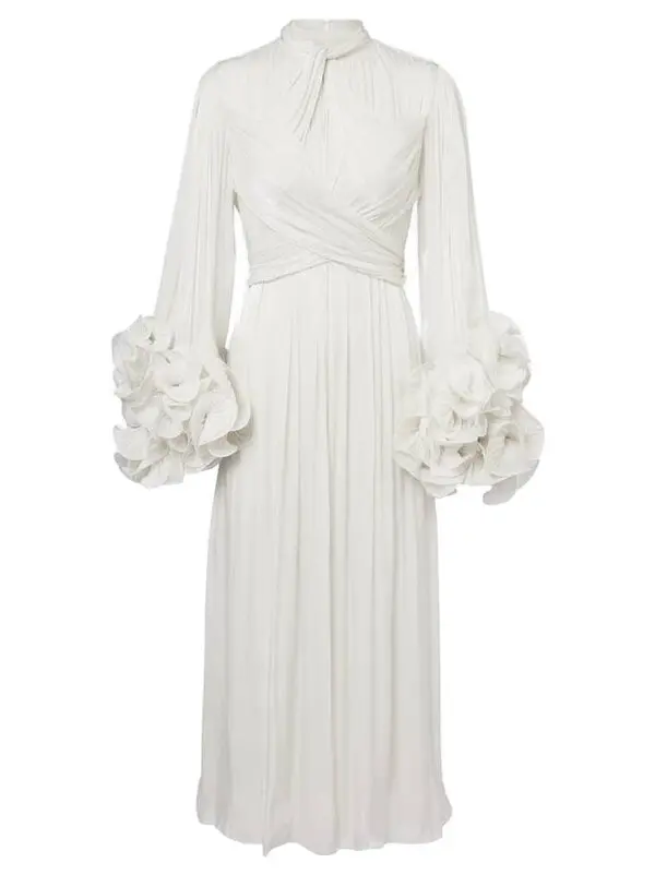 Costarellos Ruffled Pleated Gown - White