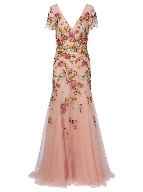 Costarellos Polina Embroidered Tulle Gown - Pink