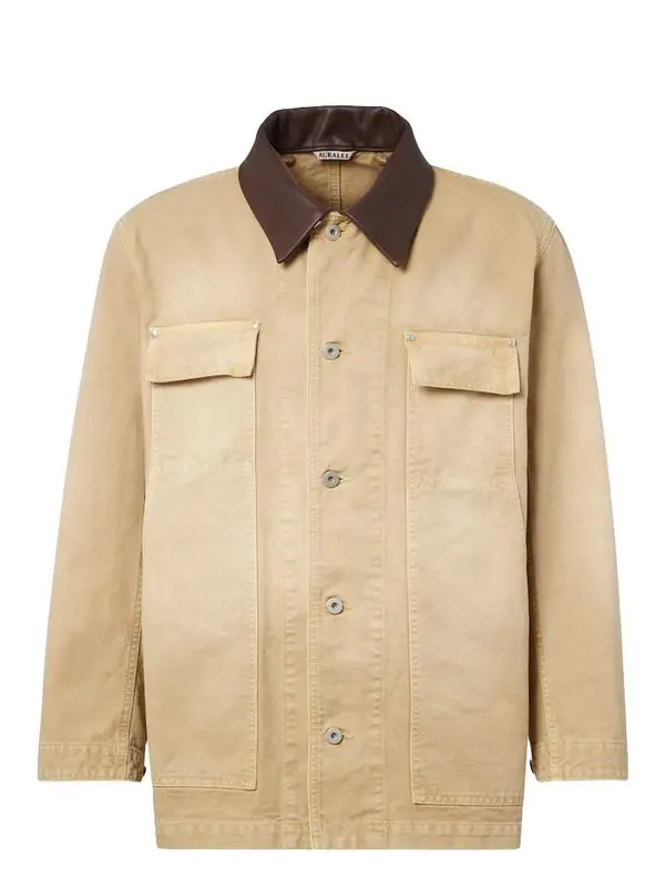 Auralee Leather-trimmed Cotton Duck Jacket - Beige