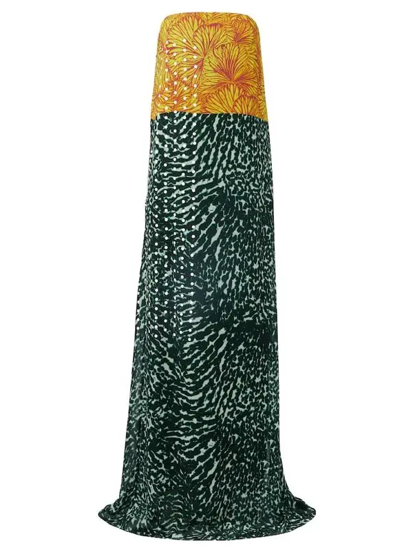 Dries Van Noten Printed Strapless Georgette Gown - Multicoloured