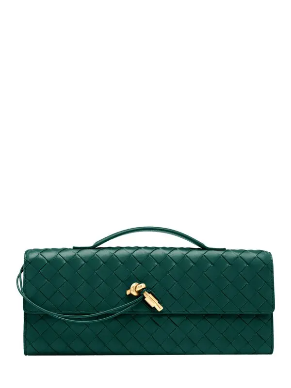 Bottega Veneta Andiamo Intrecciato Leather E/w Clutch - Green