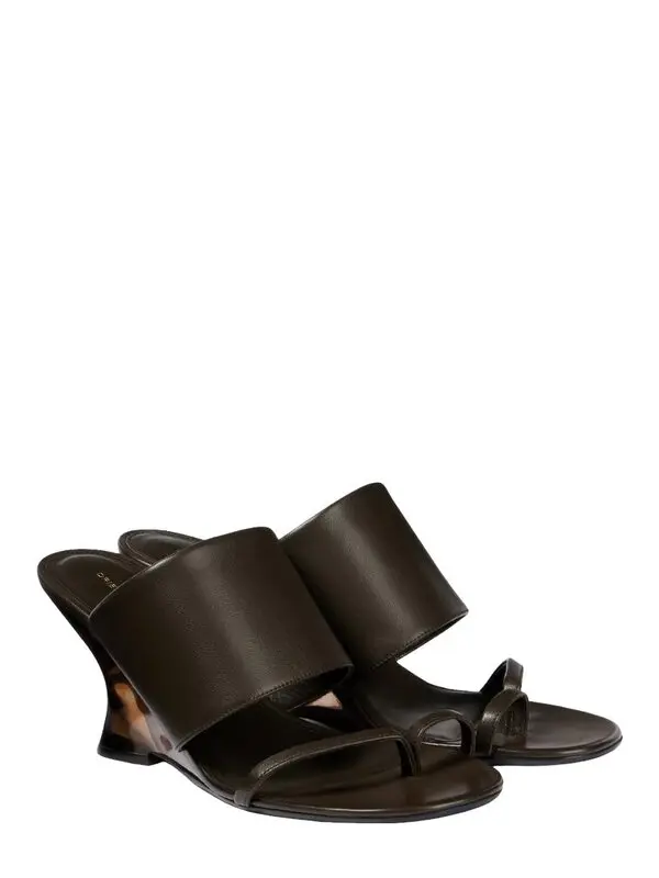 Dries Van Noten Leather Wedge Mules - Black