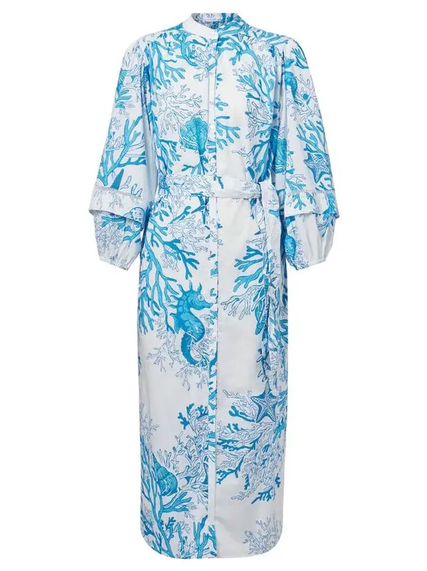 Poupette St Barth Cathy Printed Cotton Shirt Dress - Blue