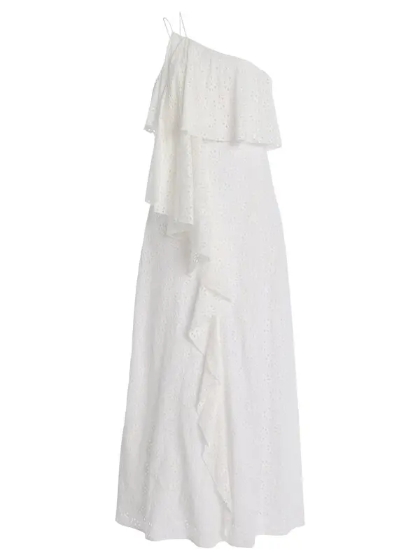 Staud Isa One-shoulder Broderie Anglaise Maxi Dress - White