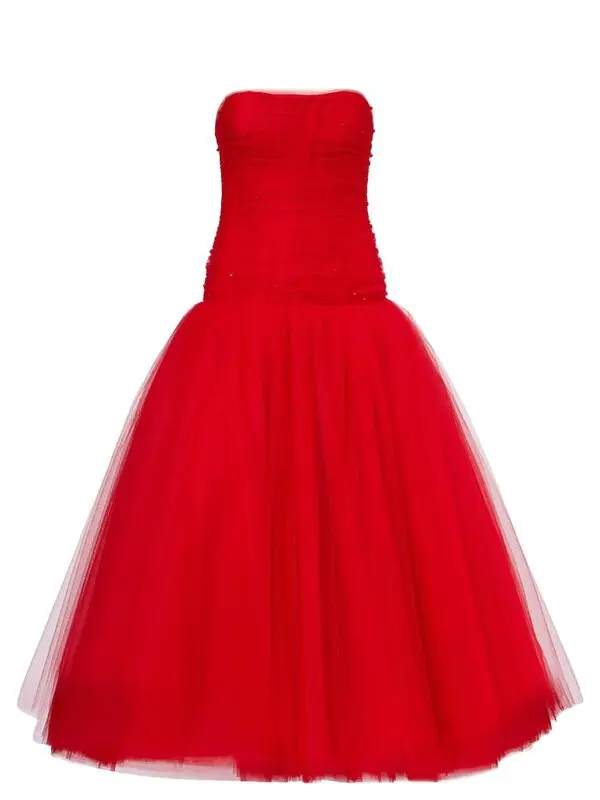 Carolina Herrera Embellished Strapless Tulle Gown - Red