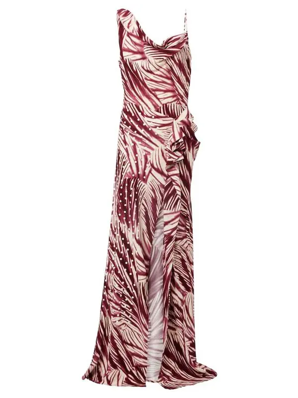 Dries Van Noten Printed Draped Crêpe Gown - Burgundy