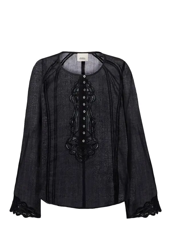 Isabel Marant Luciele Embroidered Ramie Blouse - Black