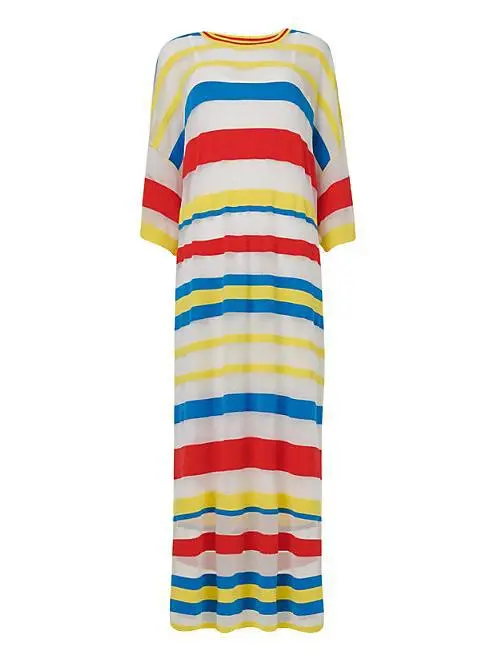 LEEM Striped Round-neck Mesh Kaftan - Multi-coloured