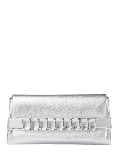 JIMMY CHOO Metallic Leather Clutch Bag - Silver/crystal