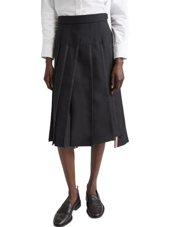 Thom Browne Classic Tipping Pleated Wool Skirt - Black