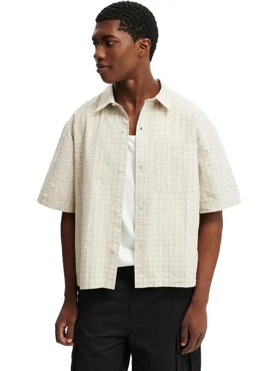 COTTON ON Darcy Short Sleeve Shirt - Bone Grid Check