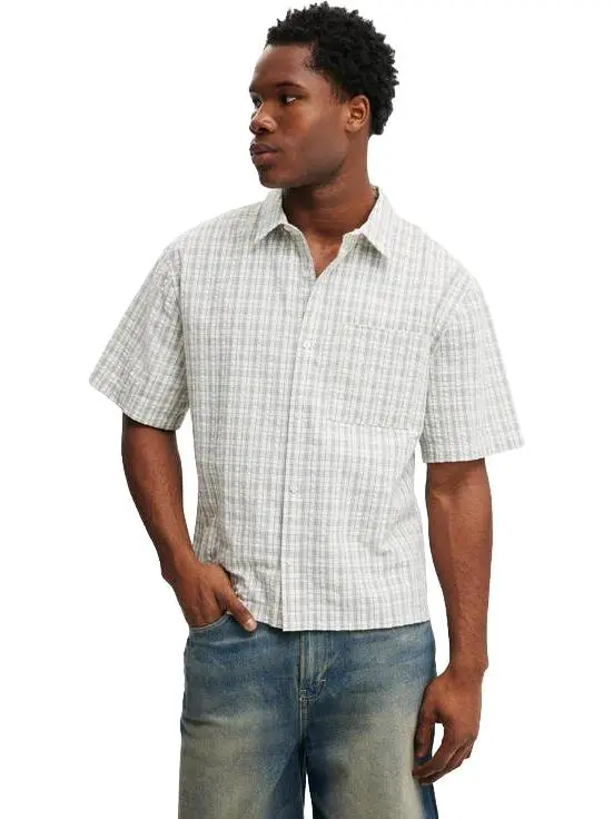 COTTON ON Darcy Short Sleeve Shirt - Off White Micro Check