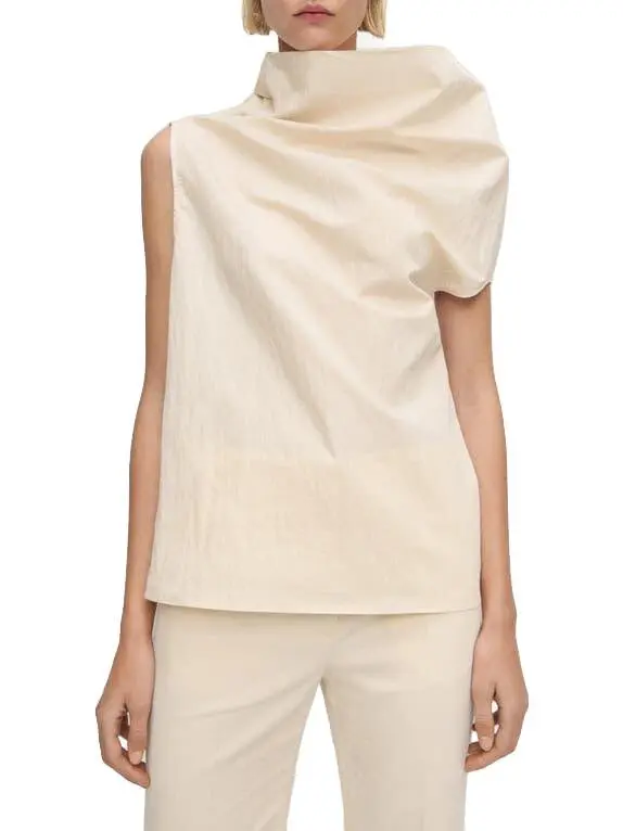 Mango Asymmetric Off-the-shoulder Cotton Blend Top - Ecru