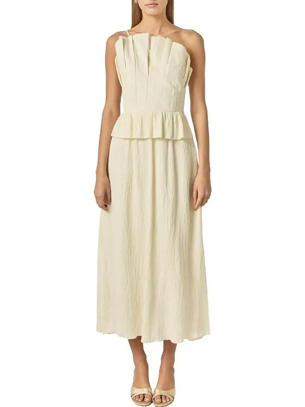 English Factory Pleated Ruffle Strapless Maxi Dress - Ivory
