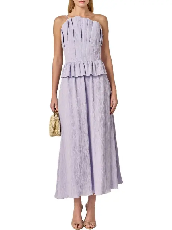 English Factory Pleated Ruffle Strapless Maxi Dress - Lavender