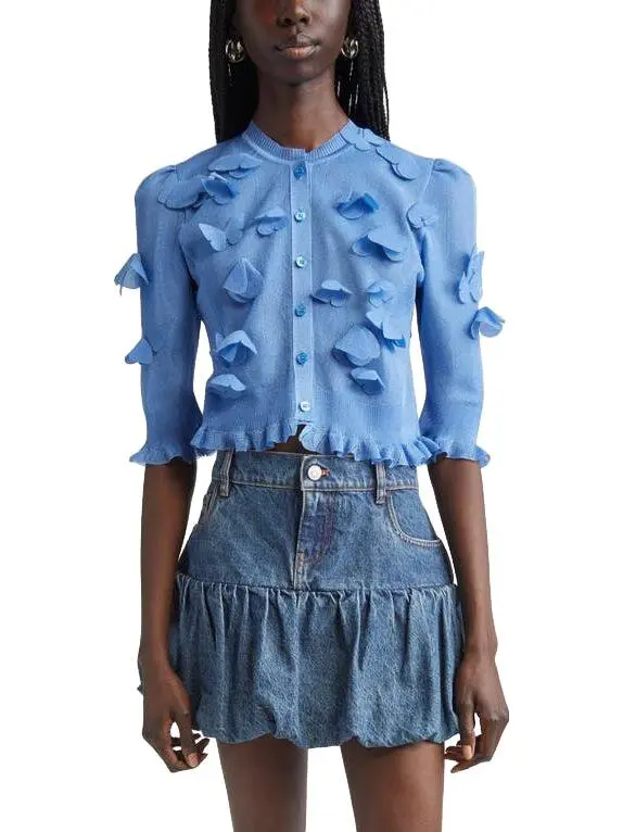 Coperni Butterfly Appliqué Shimmer Knit Cardigan - Blue