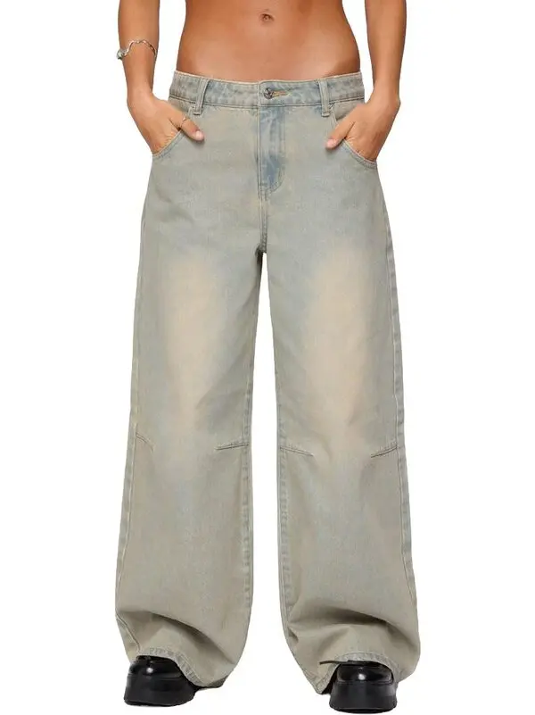 EDIKTED Santi Low Rise Wide Leg Jeans - Light-blue