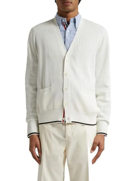 Thom Browne Mixed Stitch Cotton Cardigan - White