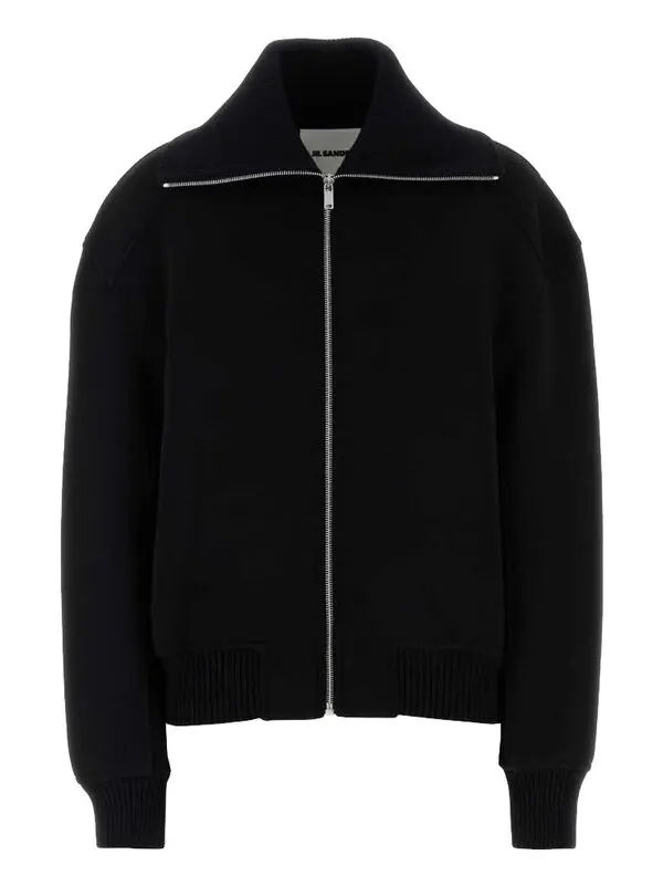 JIL SANDER Wool Blend Bomber Jacket - Black