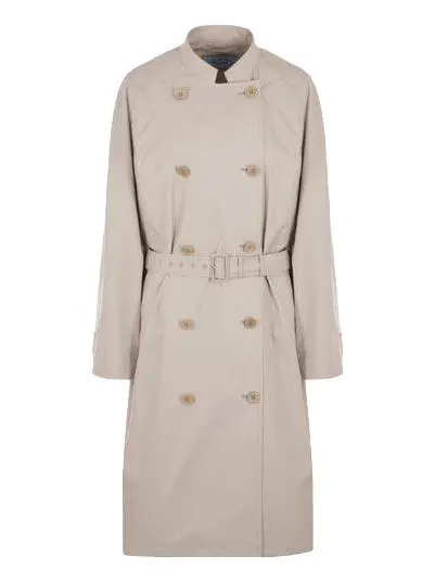 Prada Technical Canvas Double-breasted Trench Coat - Green