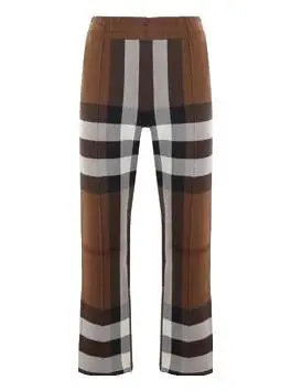 Burberry Checked Wide-leg Trousers - Dark Brich Brown Chk