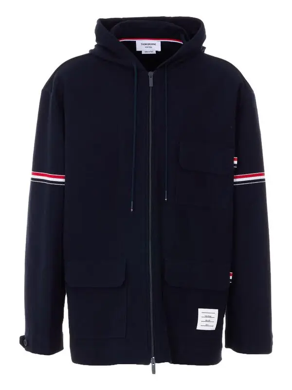 Thom Browne Oversized Parka With Logo - Blue