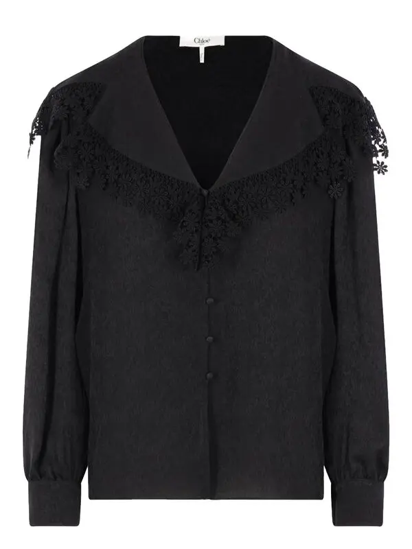 Chloé Floral Jacquard Silk Blouse - Black