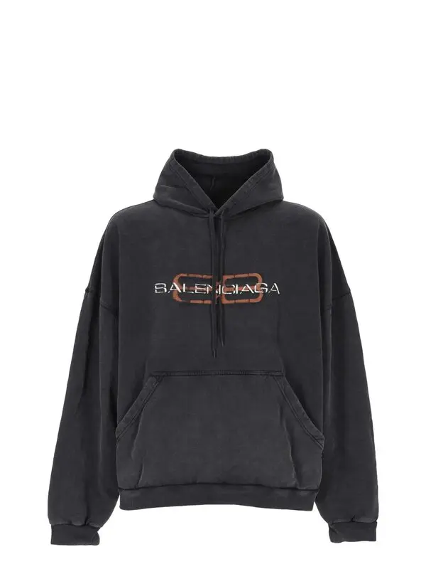 Balenciaga Printed Cotton Hoodie - Faded Washed Black