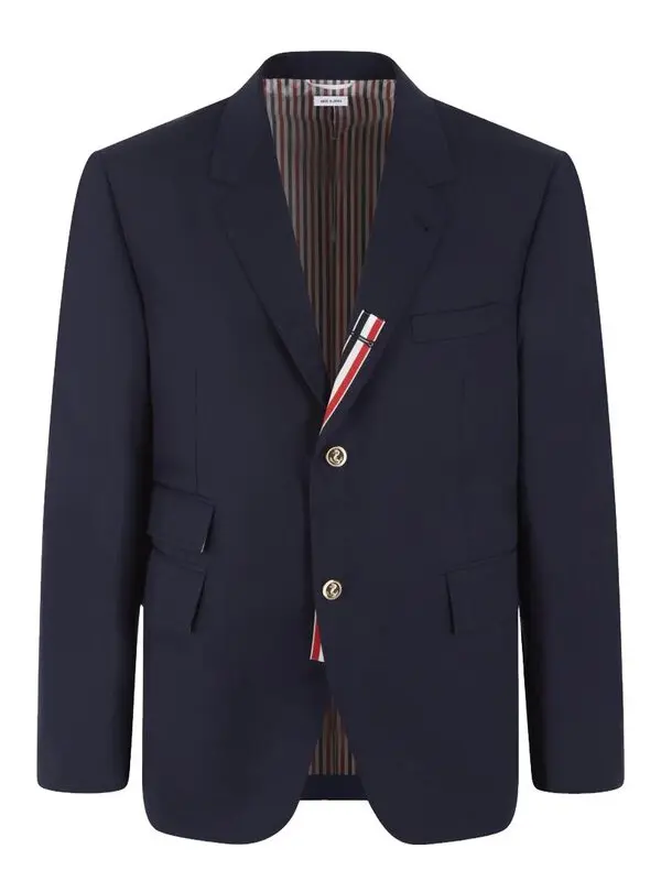 Thom Browne Single-breasted Jacket With Tricolor Striped Grosgrain Detail - Blue