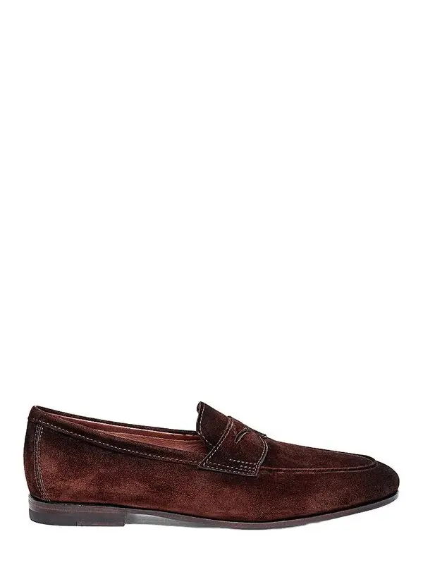 Santoni Carlos Suede Penny Loafers - Brown