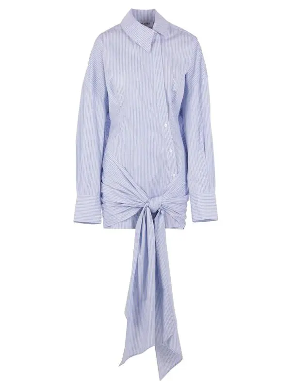 Attico Striped Cotton Poplin Mini Shirt Dress - Light Blue+white