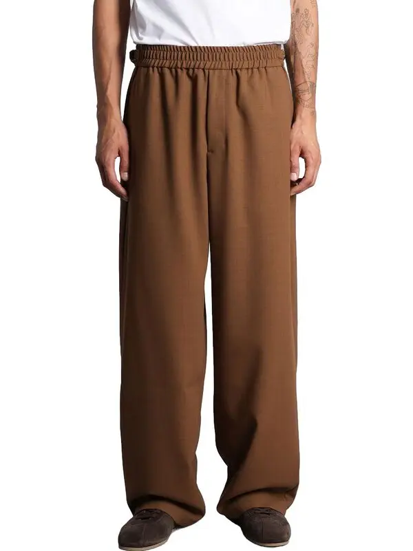 Ami Wide Leg Wool Pants - Brown