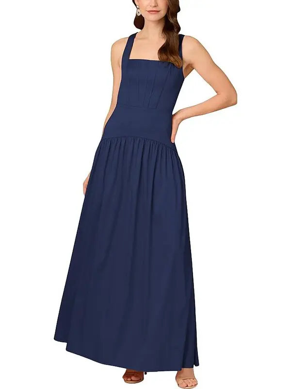 Aidan Mattox Mikado Maxi Dress - Navy