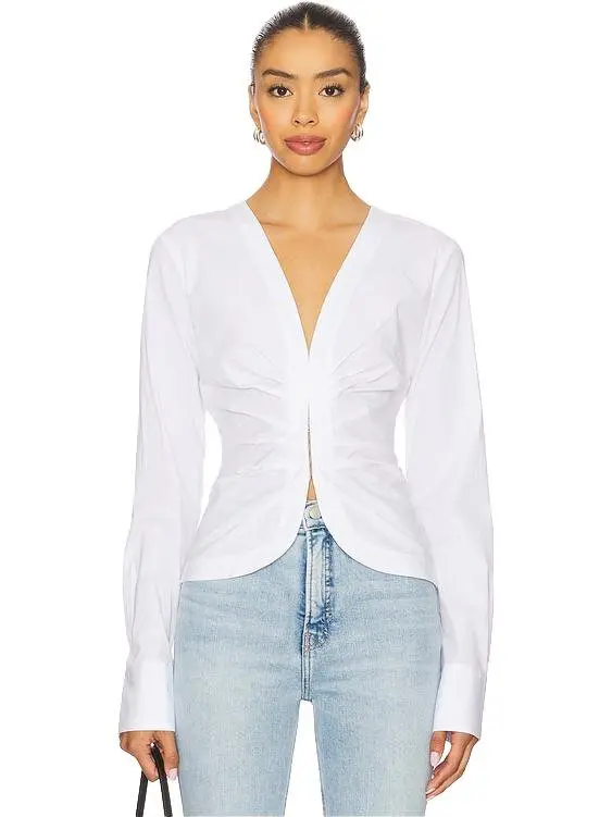 Good American Poplin Ruched Shirt - White001