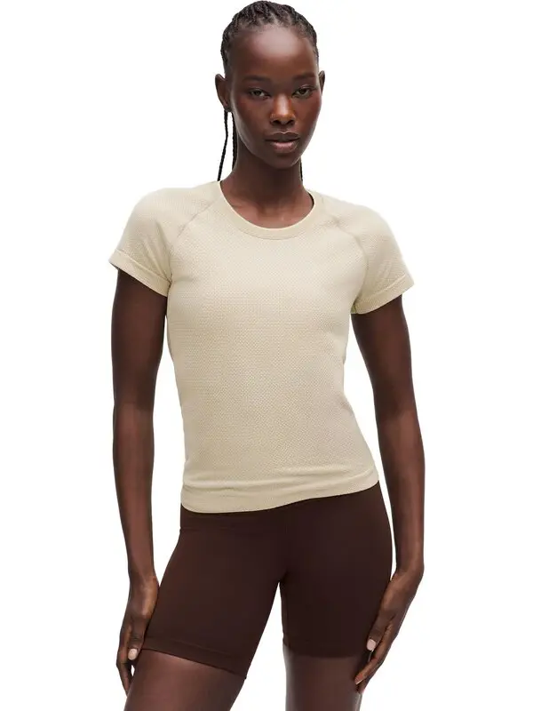 Lululemon Swiftly Tech Short-sleeve 2.0 Waist Length - Gemweave Butter Cream/sheer Oak/white