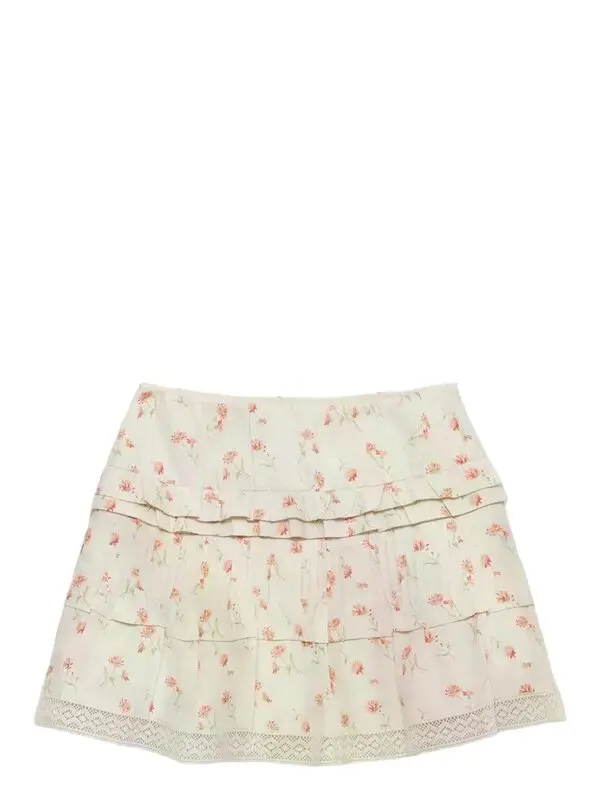 Prada Floral-print Tiered Skirt - Neutrals
