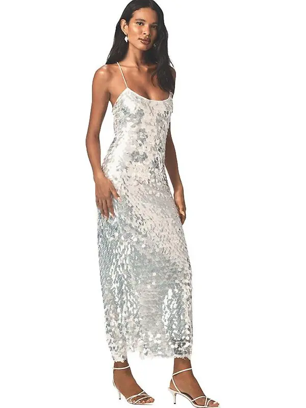 MARE MARE Sleeveless Pailette Sequin Column Midi Dress - Ivory