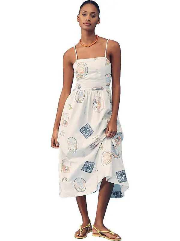DAMSON MADDER Peaches Embroidered Apron Midi Dress - Ivory
